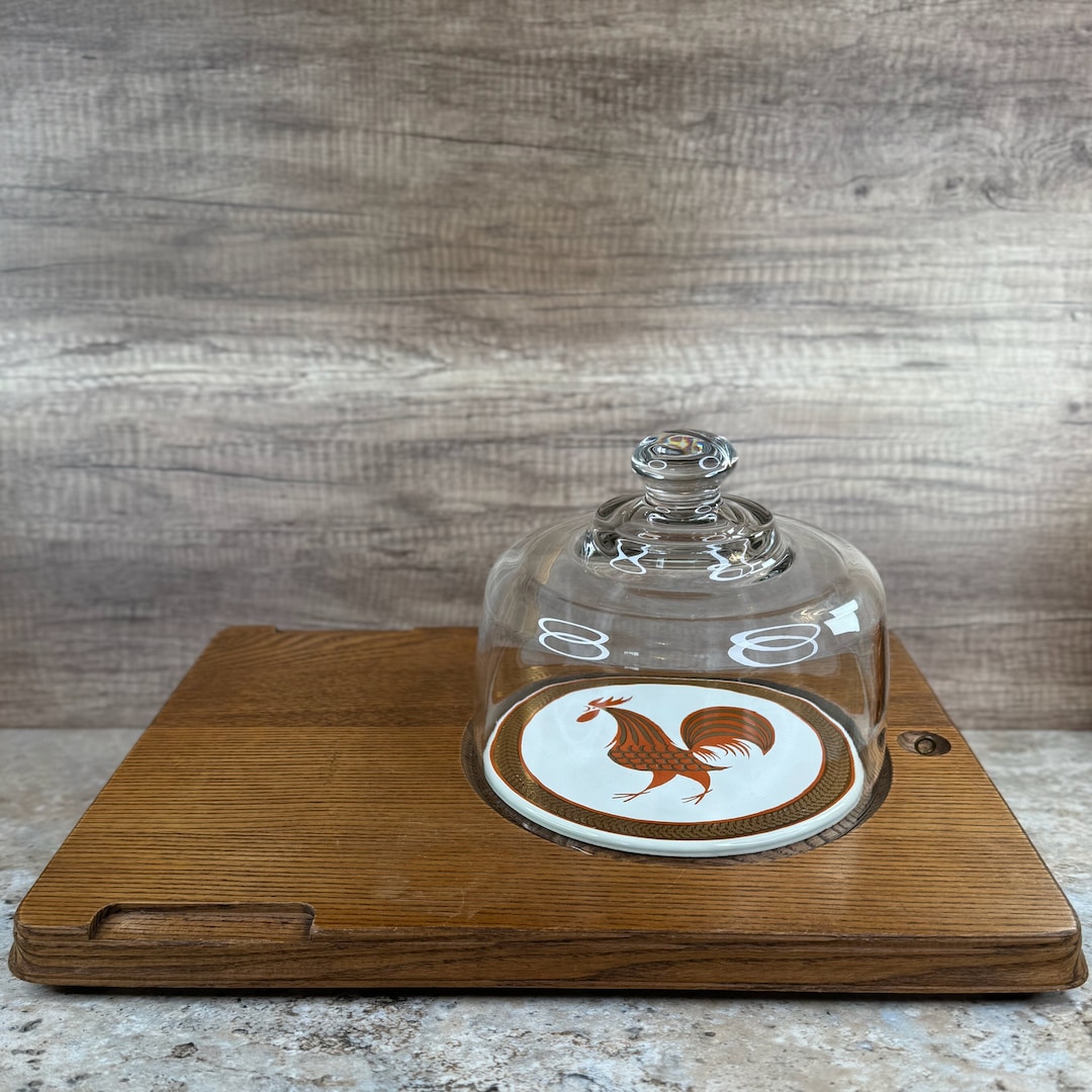 Vintage MCM Ceramic Rooster Tile Cheese Board With Glass Cloche - Etsy