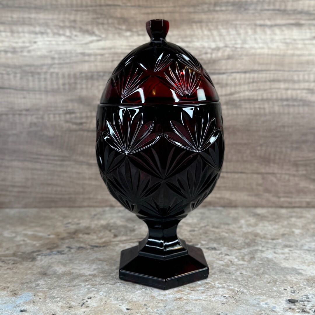 Vintage Luminarc Ruby Red Crystal Egg Candy Dish - French Pedestal Bowl ...