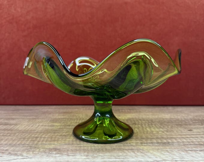 Viking Compote Epic Collection Green Glass Candy Dish Serving Bowl ...