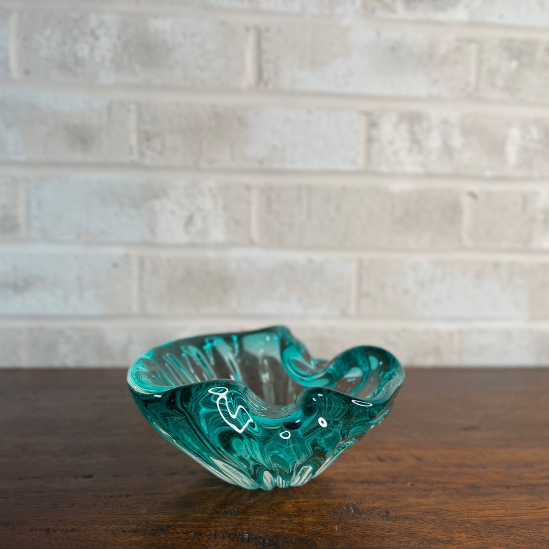 Teal Glassware, Vintage Murano Glass, Small Blue Trinket Dish From the ...