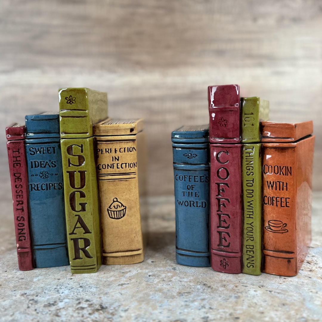 Hand Painted 1988 Vintage Book-style Kitchen Canisters for Coffee and ...