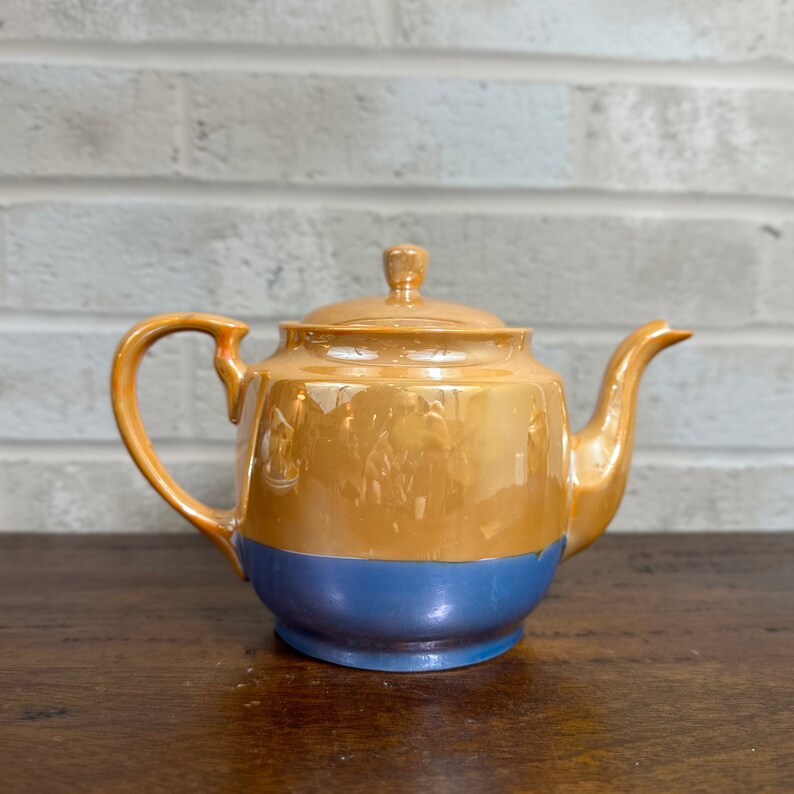 Vintage 1930s Lusterware Orange and Blue Tea Set With - Etsy