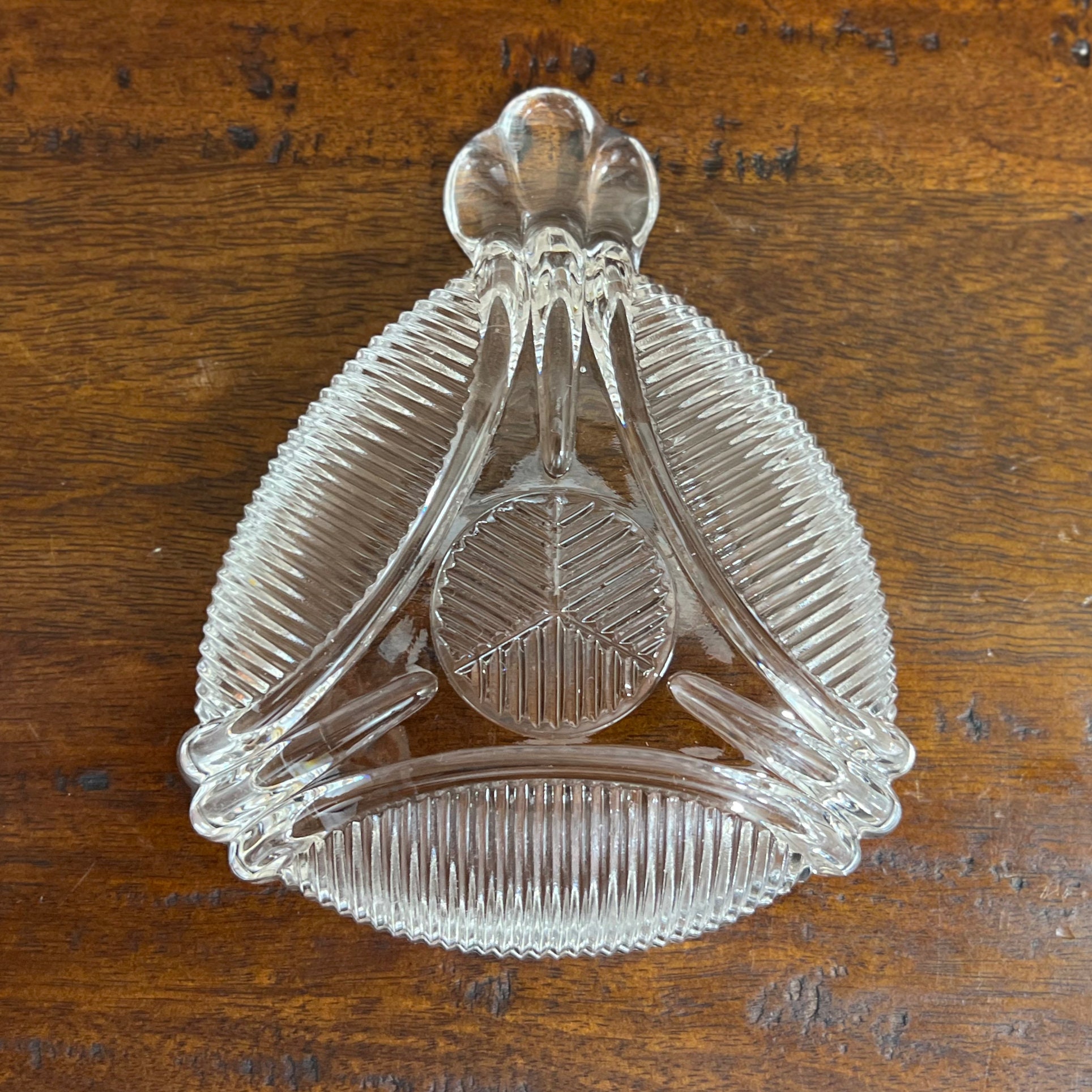 Vintage Hazel Atlas Depression Glass Triangle Bon Bon Plate With Handle ...