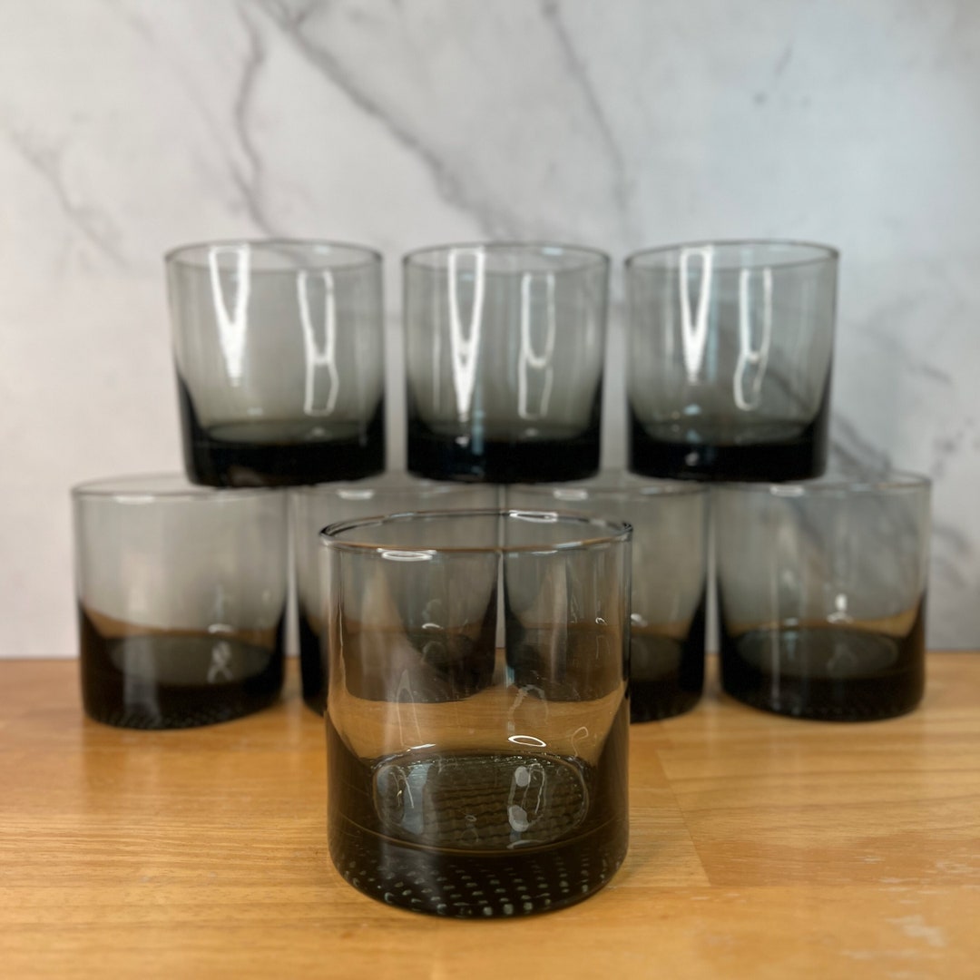 Smoky Gray Old Fashioned Glasses Set With Bumpy Waffle Base, 8 Pieces ...
