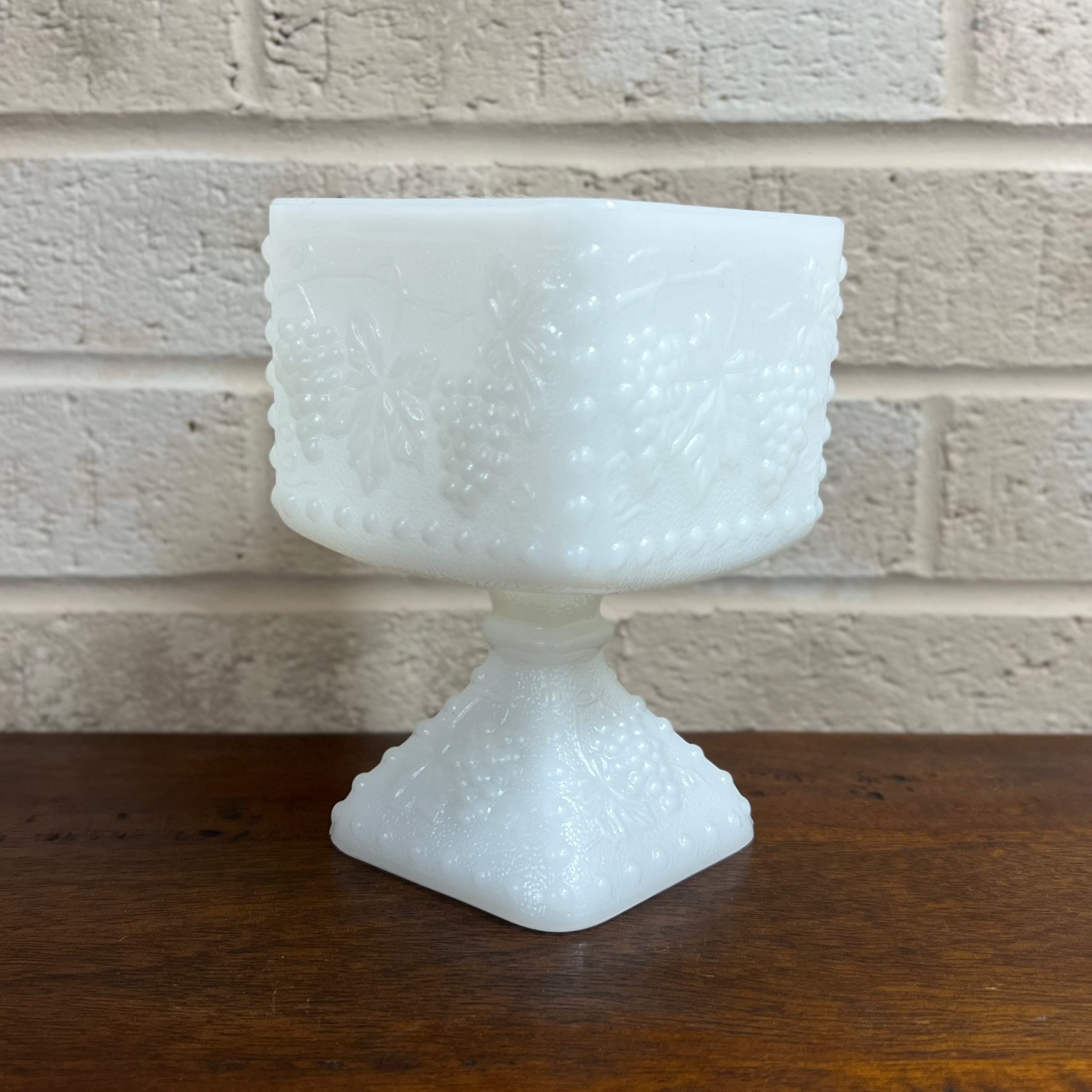 Vintage Square Milk Glass Pedestal Compote Bowl Elegant and - Etsy