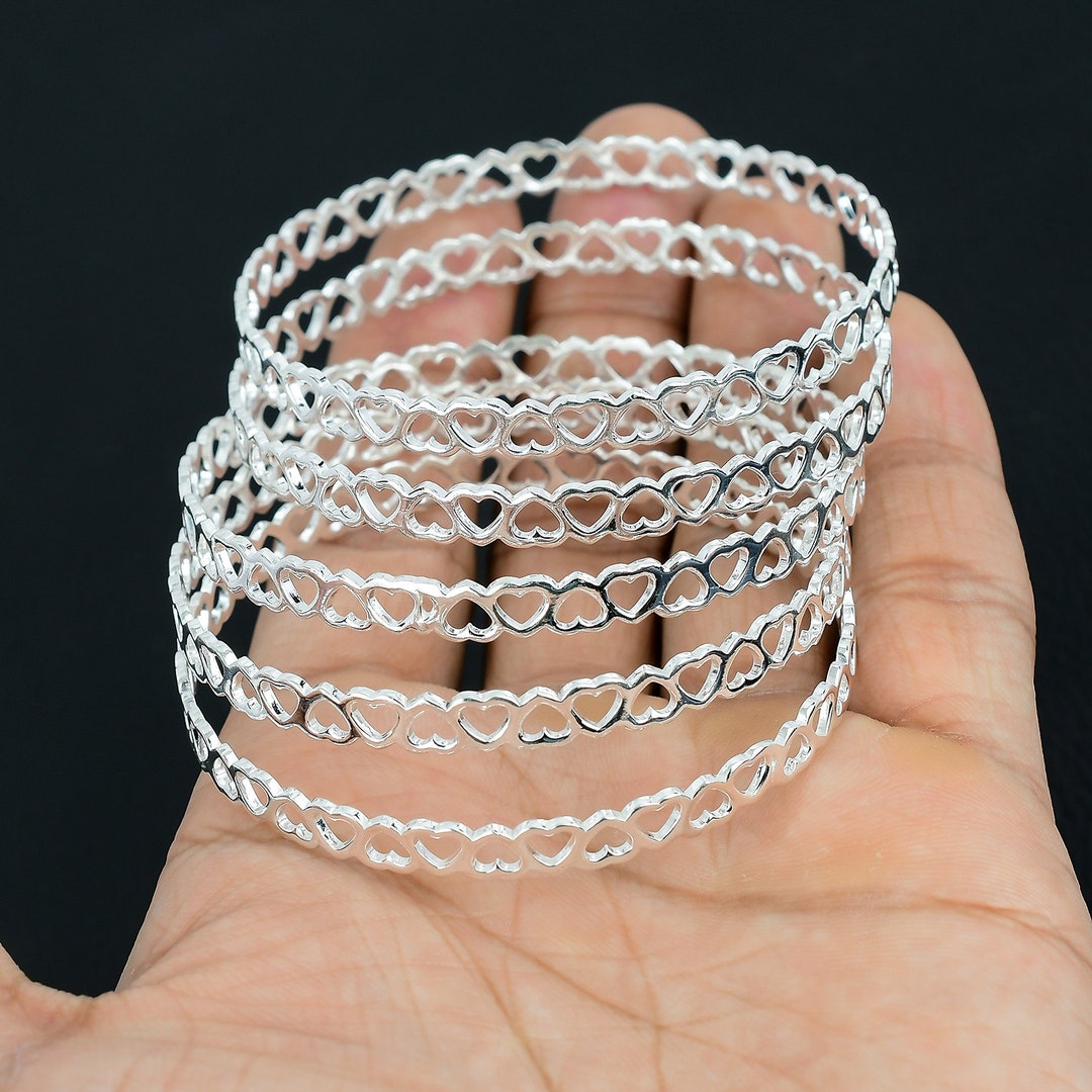 Handmade Sterling Silver Bangle Set: Vintage Heart Stacking Bangles - Etsy