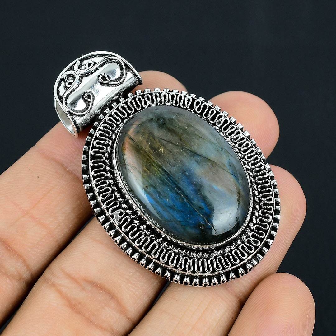 Blue Labradorite Sterling Silver Pendant - Vintage Gemstone Jewelry - Etsy