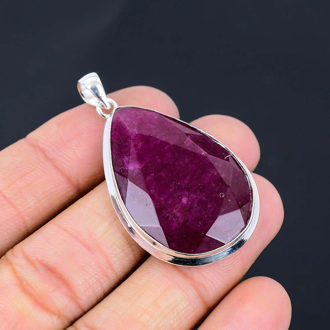 Kashmiri Red Ruby Gemstone Silver Pendant, Ruby Handmade 925 Sterling ...