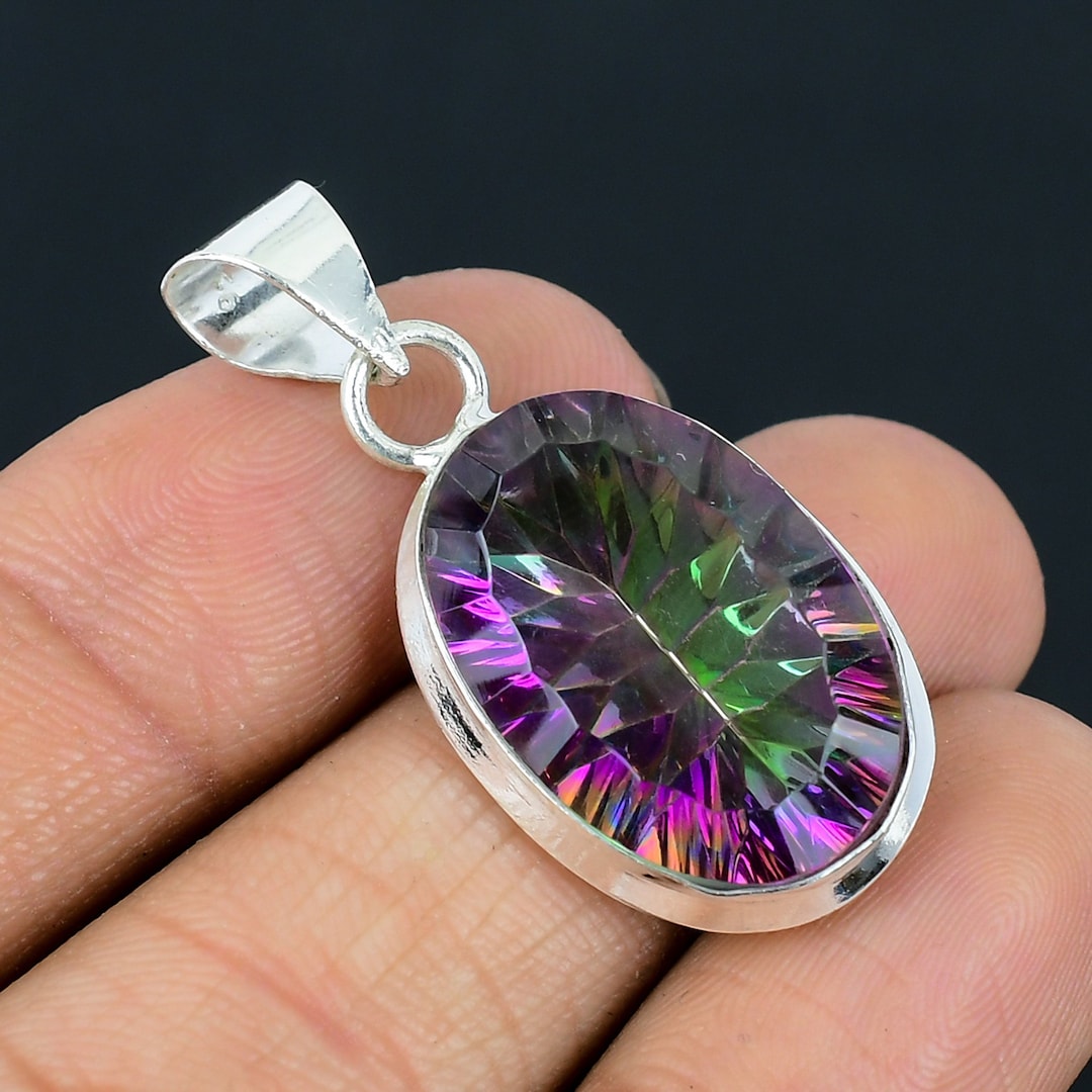 Mystic Topaz Sterling Silver Pendant: Handmade Leaf Design - Etsy