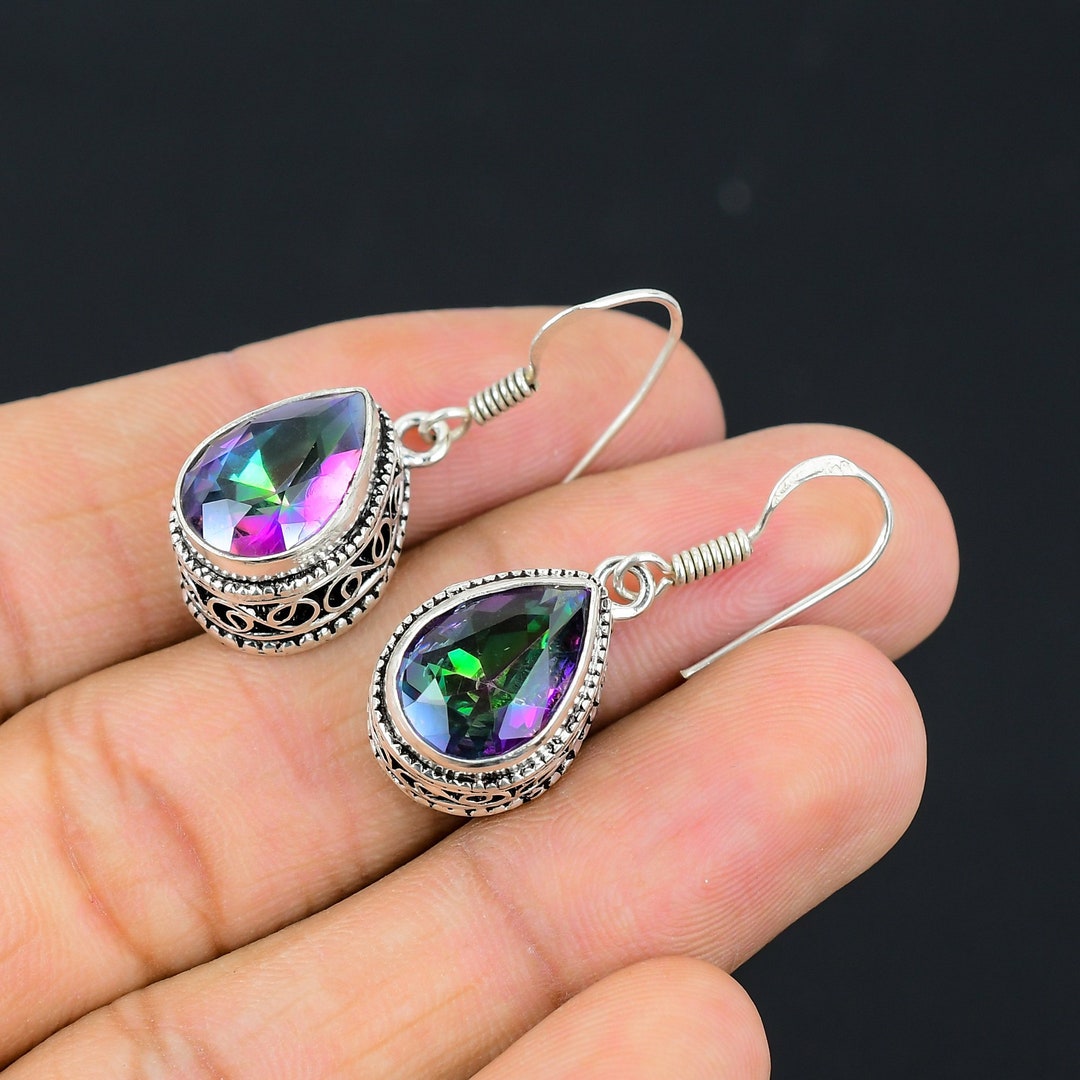 Mystic Topaz Earrings: Handmade 925 Sterling Silver Vintage Dangle - Etsy
