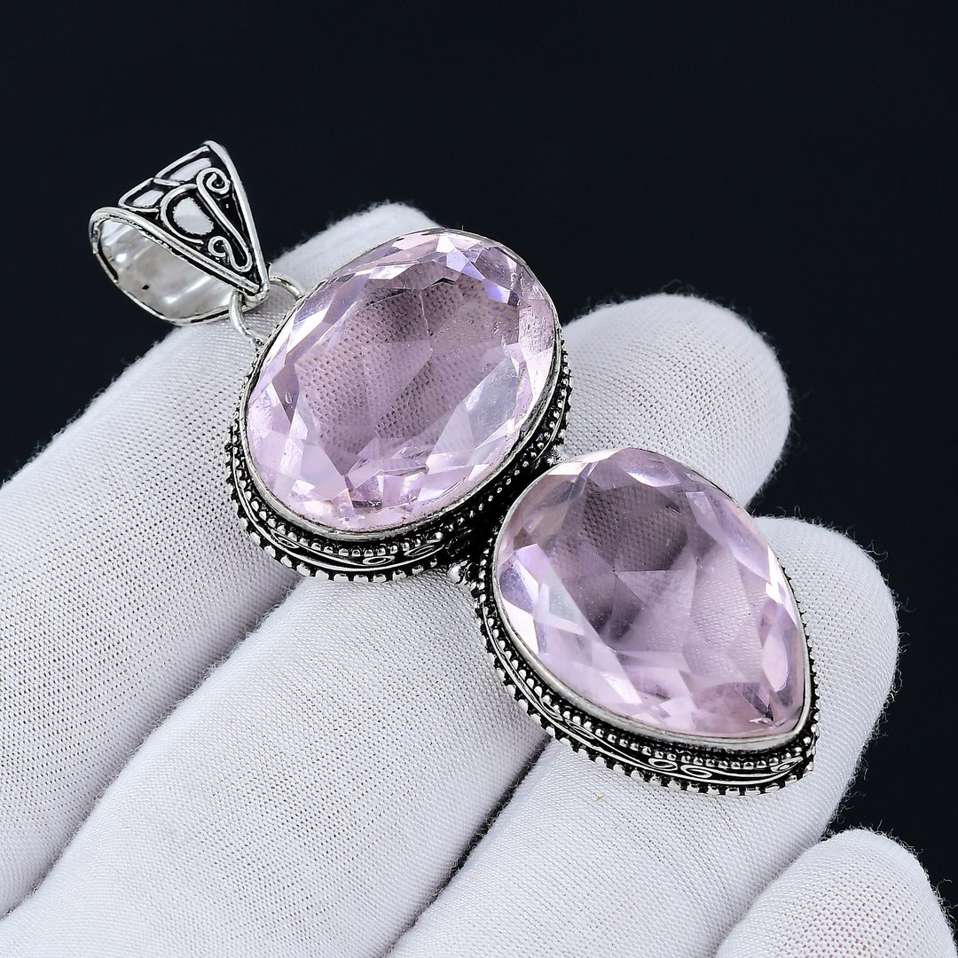 Pink Kunzite Gemstone Handmade 925 Sterling Silver Necklace Pendant ...