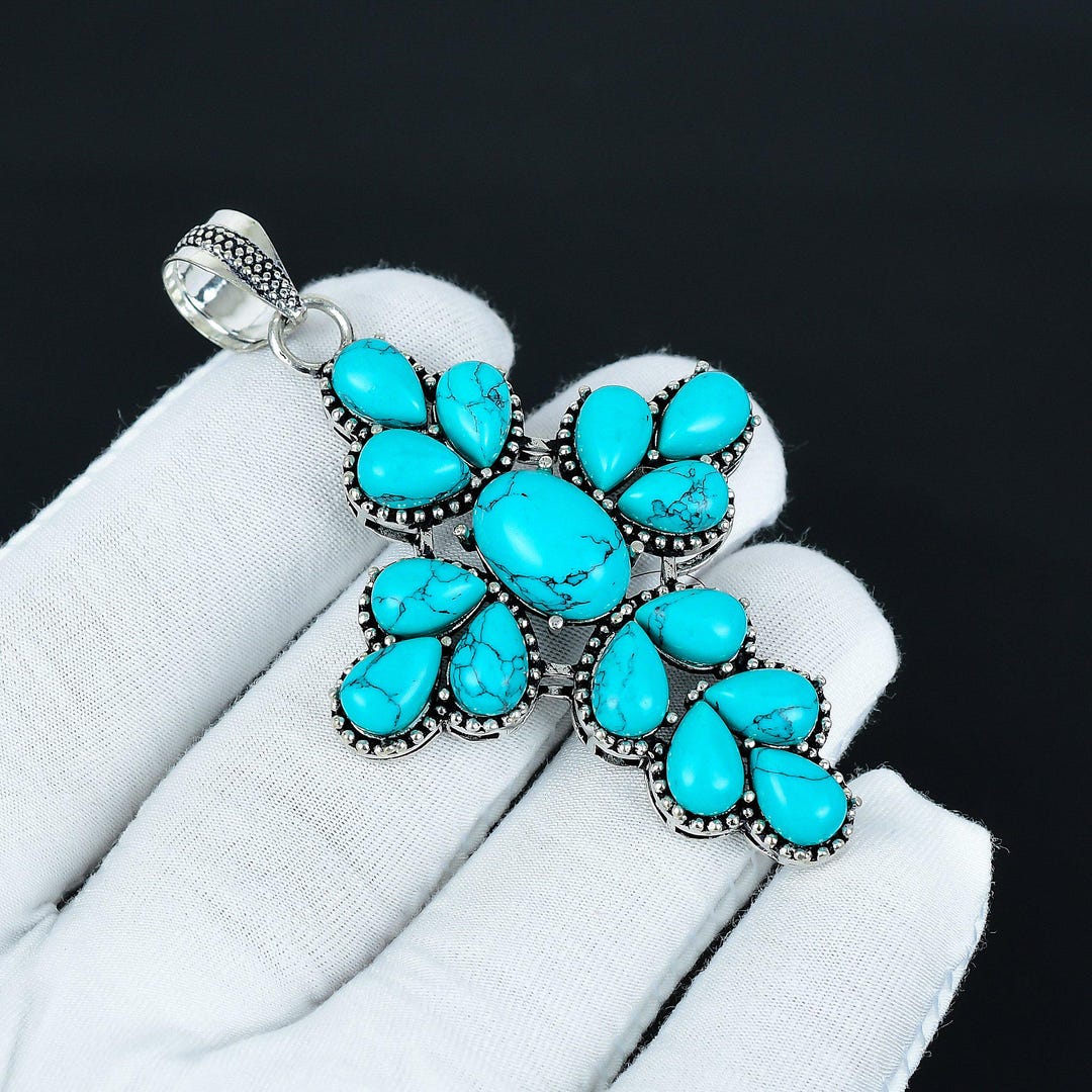 Santa Rosa Turquoise Cross Pendant: Handmade 925 Sterling Silver ...
