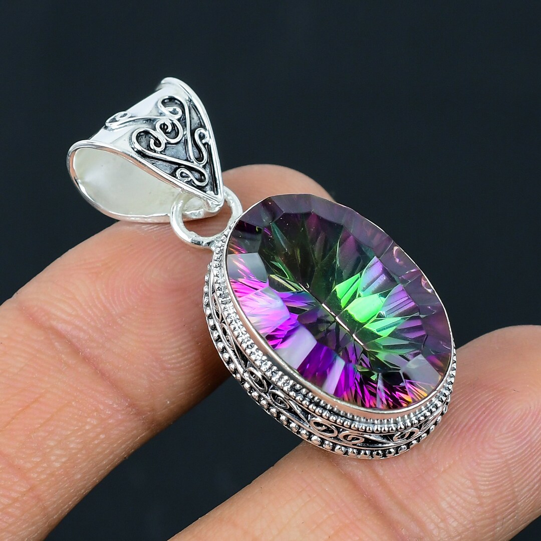 Mystic Topaz Gemstone Silver Pendant Jewelry,925 Sterling Silver ...