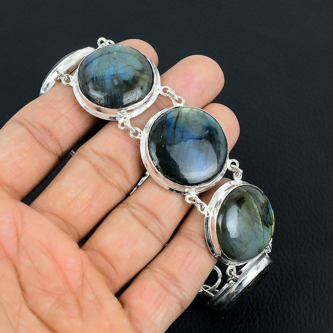 Rainbow Labradorite Bracelet: Handmade Sterling Silver Adjustable ...