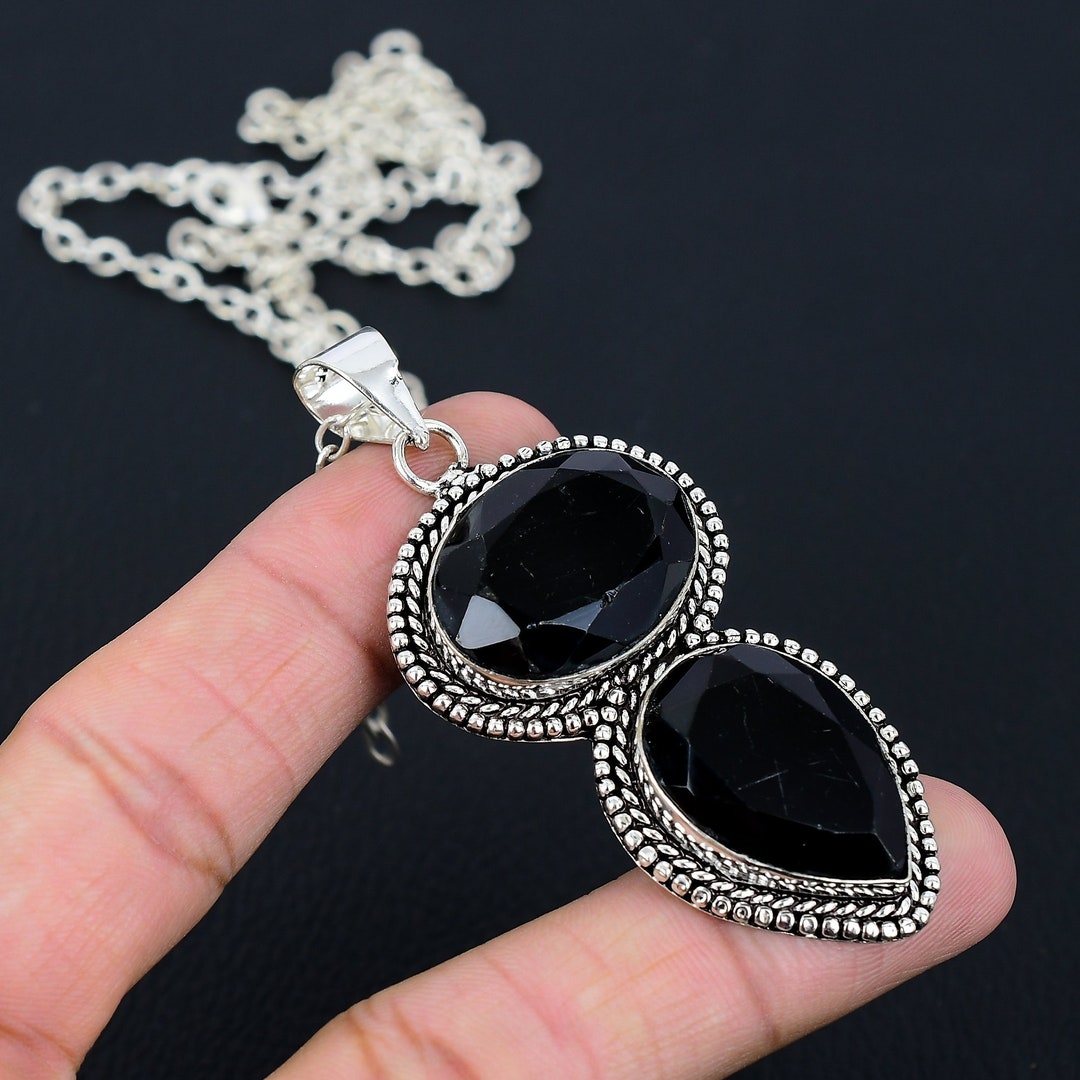 Black Spinel Silver Pendant, 925 Sterling Silver Jewelry, Black Spinel ...