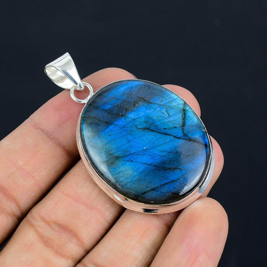 Blue Fired Labradorite Pendant-925 Sterling Silver Pendant-gemstone ...