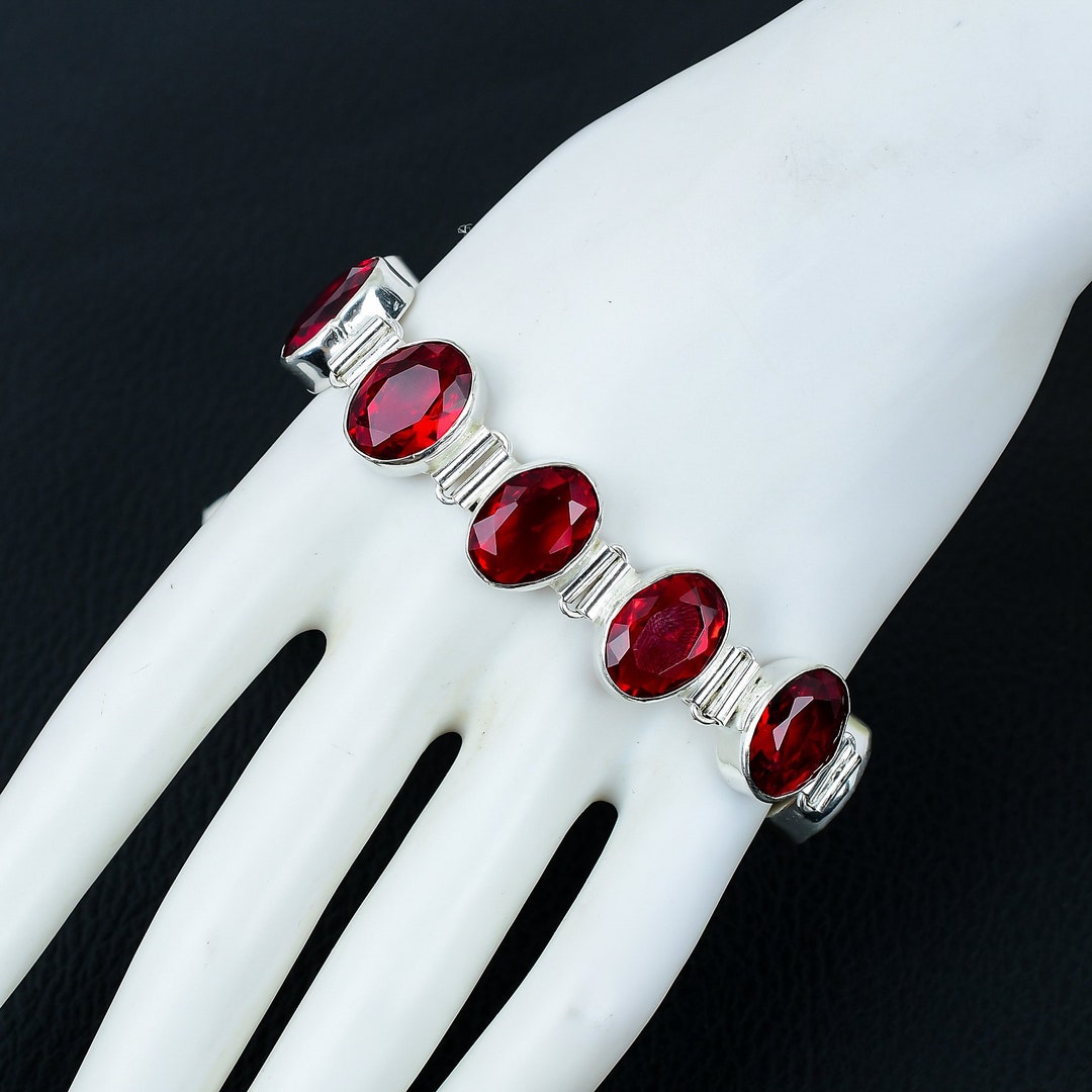 Garnet Silver Bracelet 925 Sterling Silver Bracelet Gemstone Handmade ...