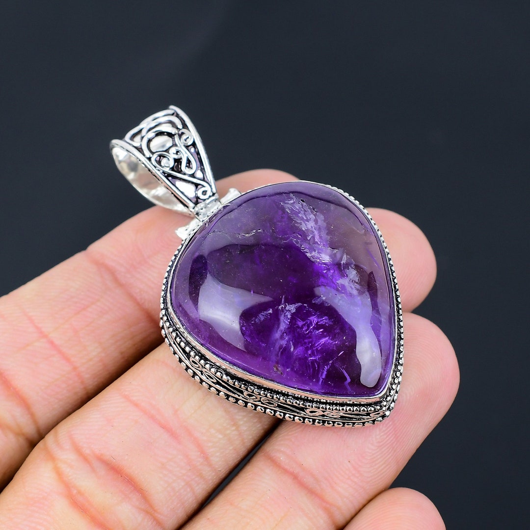 Sage Amethyst Gemstone Silver Pendant, Amethyst Handmade 925 Sterling ...
