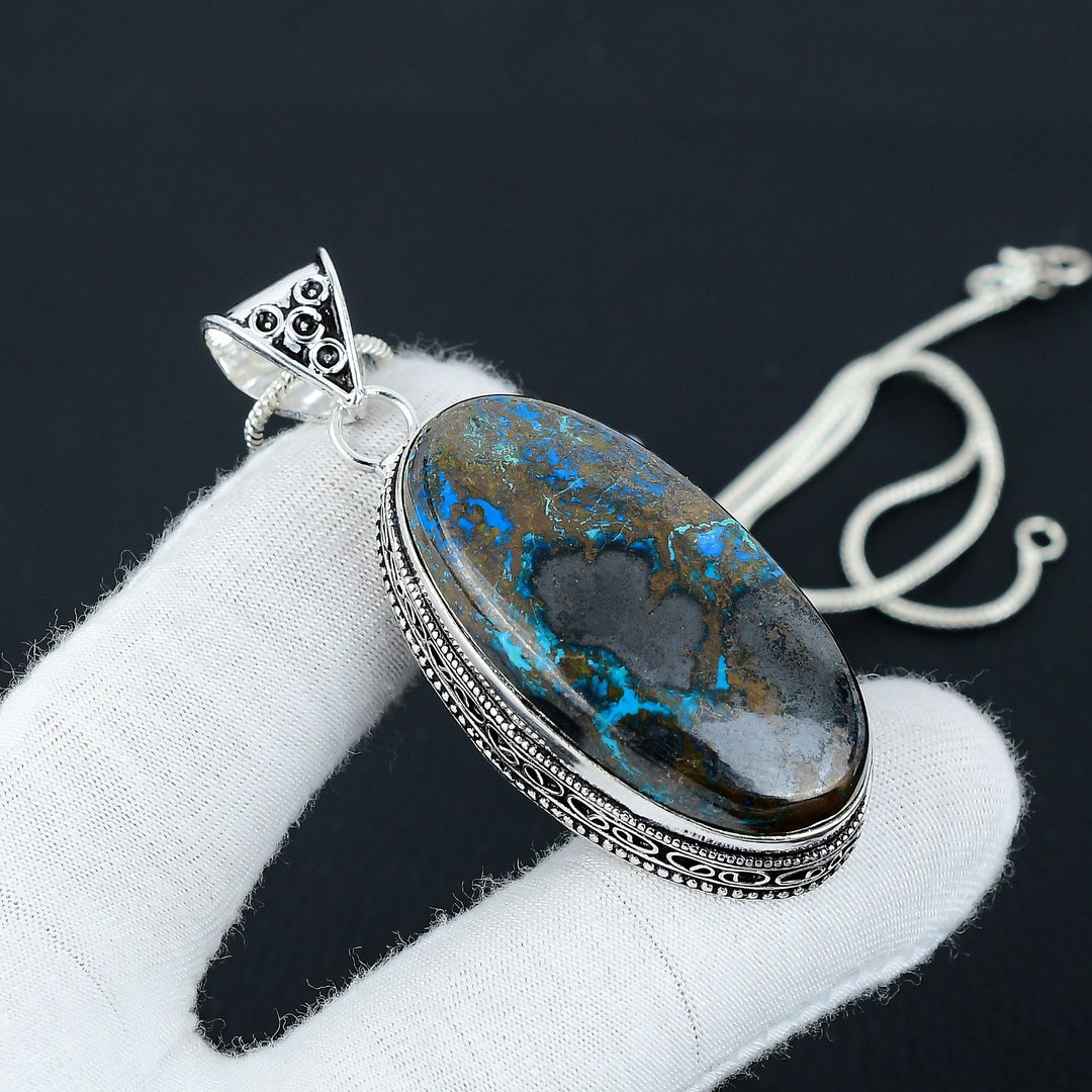 Blue Azurite Gemstone Handmade 925 Sterling Silver Necklace - Etsy