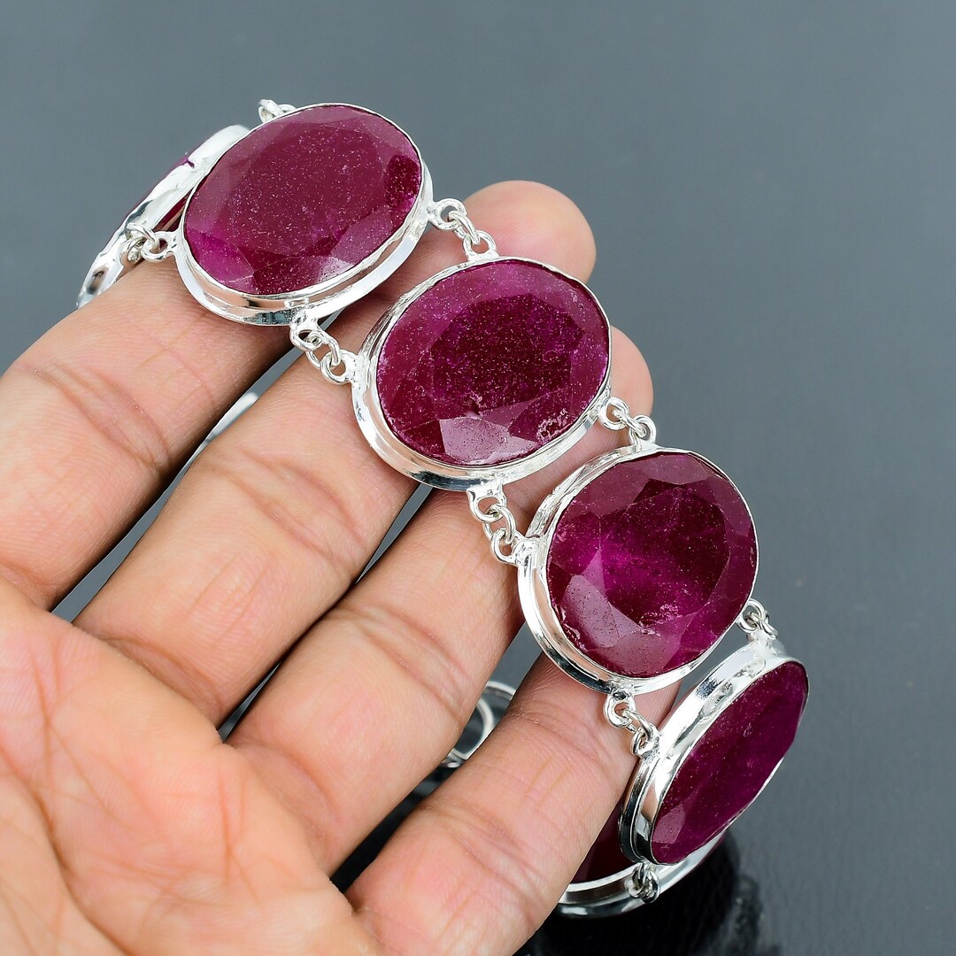 Handmade Kashmiri Red Ruby Bracelet: 925 Sterling Silver Adjustable ...