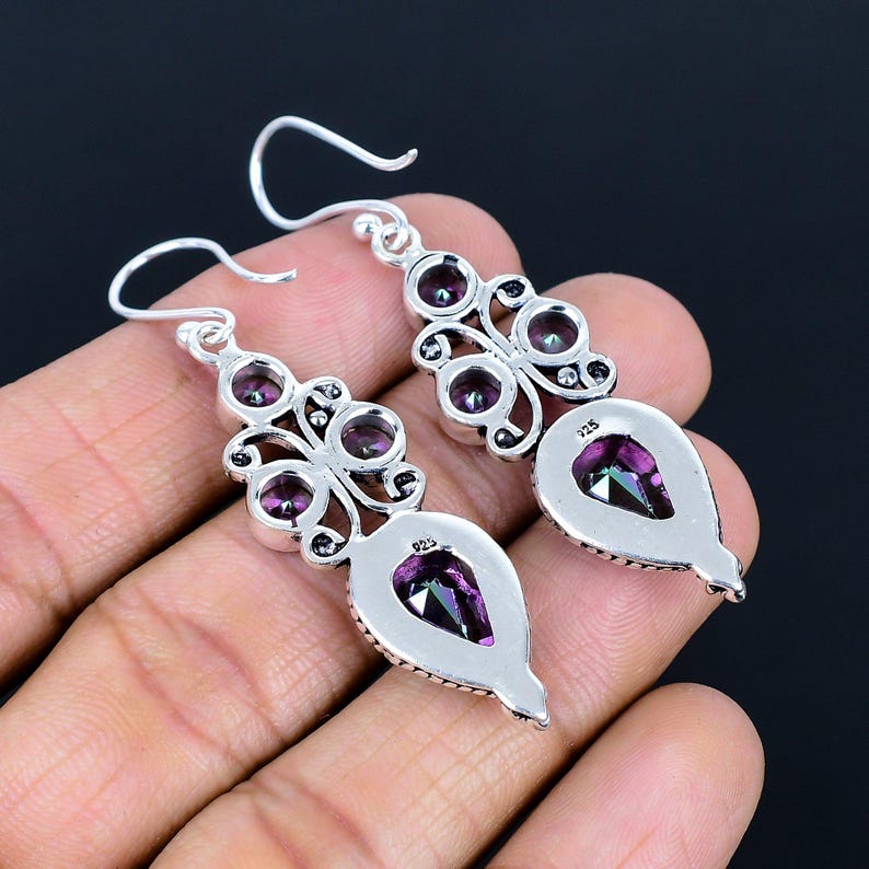Handmade Mystic Topaz Gemstone Earrings: 925 Sterling Silver Dangle ...
