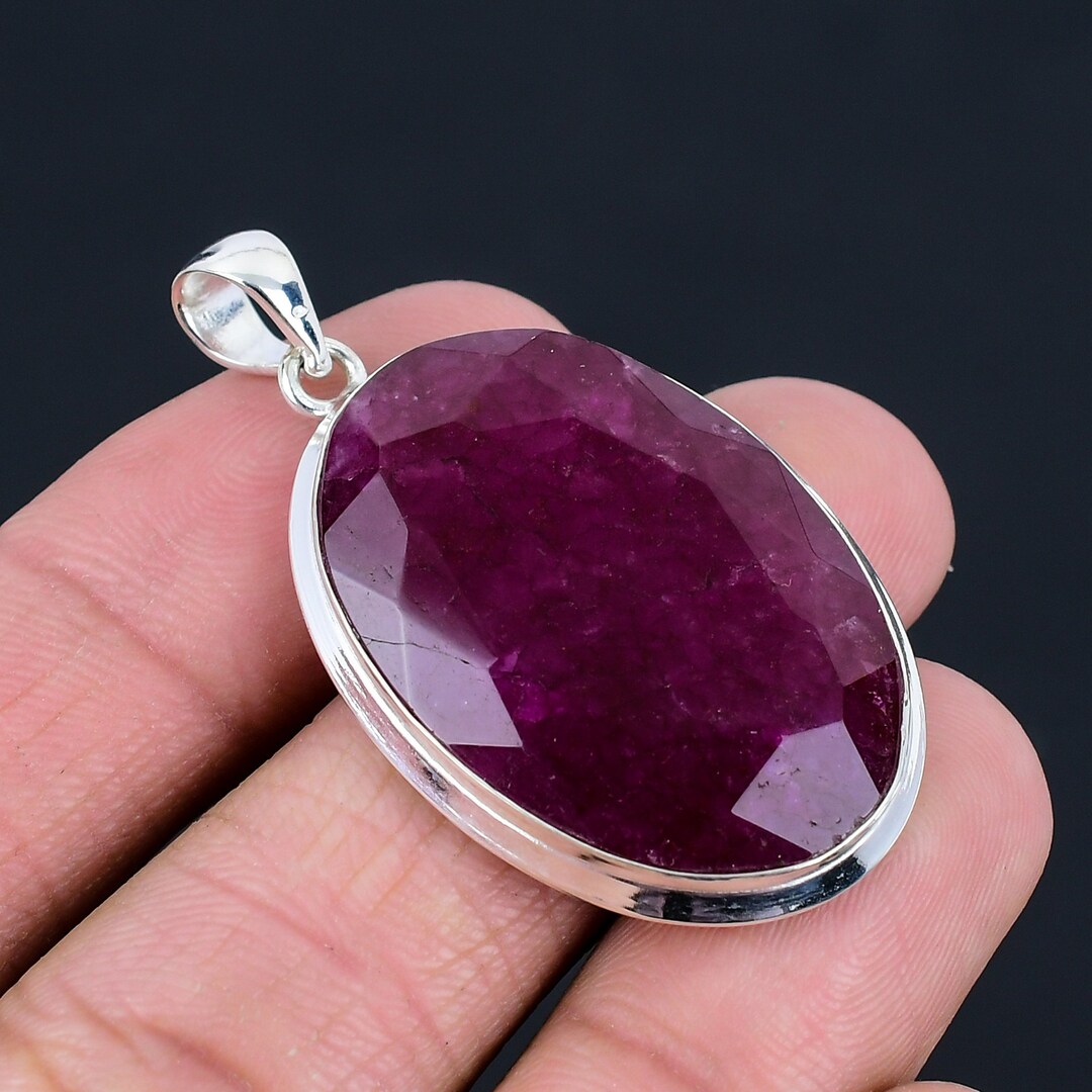 Kashmiri Ruby Silver Pendant Jewelry,925 Sterling Silver Handmade ...