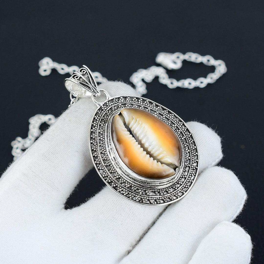 Natural Cowery Shell Gemstone Handmade 925 Sterling Silver Pendant ...