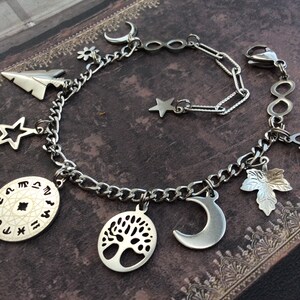 Witch Charm Bracelet, Wiccan Jewelry, Stainless Steel, Gothic ...