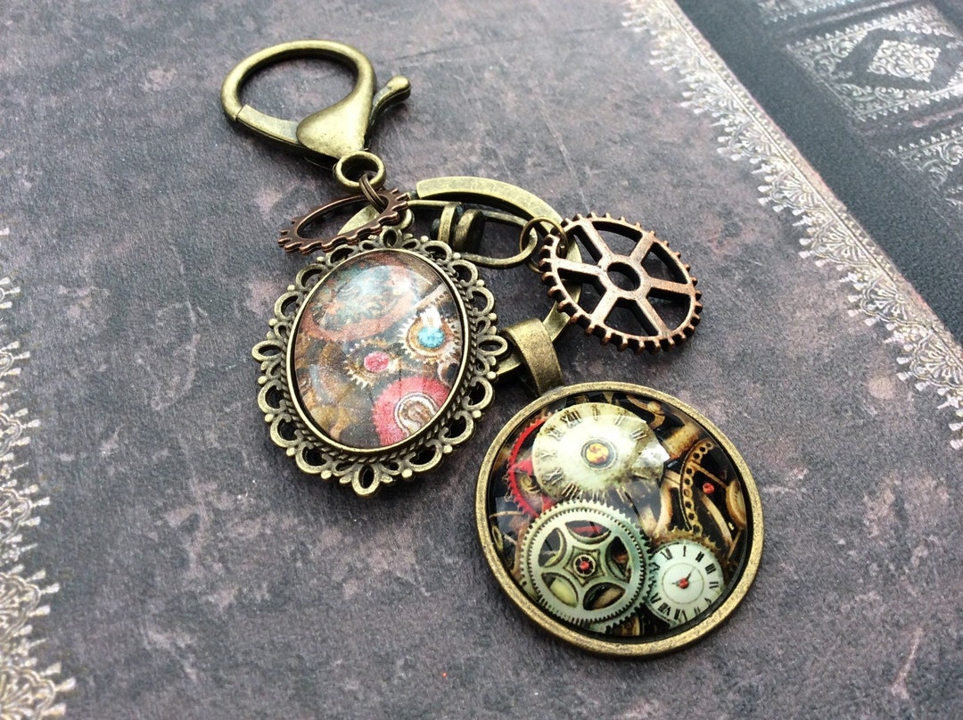 Steampunk Keychain, Tea Dueller, Bronze Keyring, Victorian Style, Time ...
