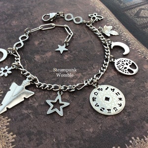 Witch Charm Bracelet, Wiccan Jewelry, Stainless Steel, Gothic ...