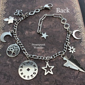 Witch Charm Bracelet, Wiccan Jewelry, Stainless Steel, Gothic ...