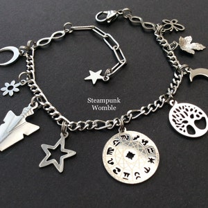 Witch Charm Bracelet, Wiccan Jewelry, Stainless Steel, Gothic ...