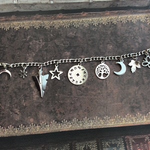 Witch Charm Bracelet, Wiccan Jewelry, Stainless Steel, Gothic ...