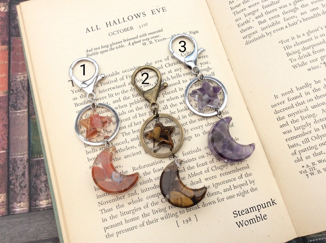 Moon and Star Keychain, Crescent Moon Charm, Amethyst Pendant, Moon ...