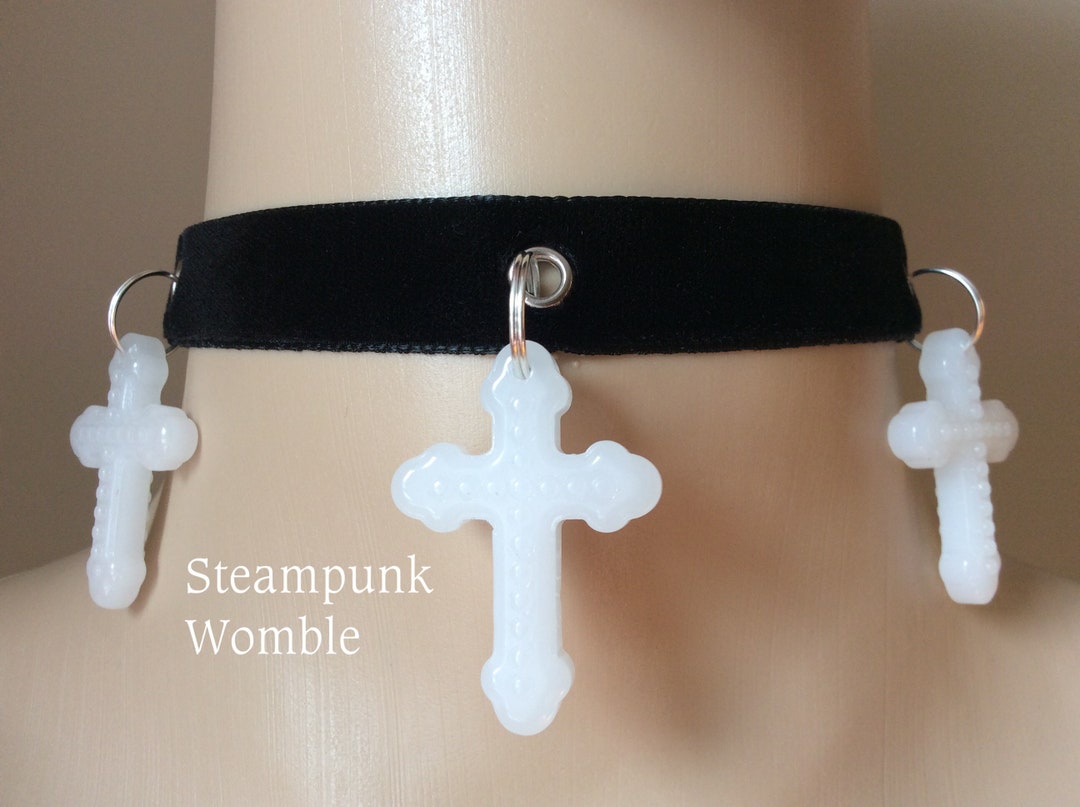 Black Velvet Choker, Cross Necklace Gothic, White Jade Jewelry, Goth ...