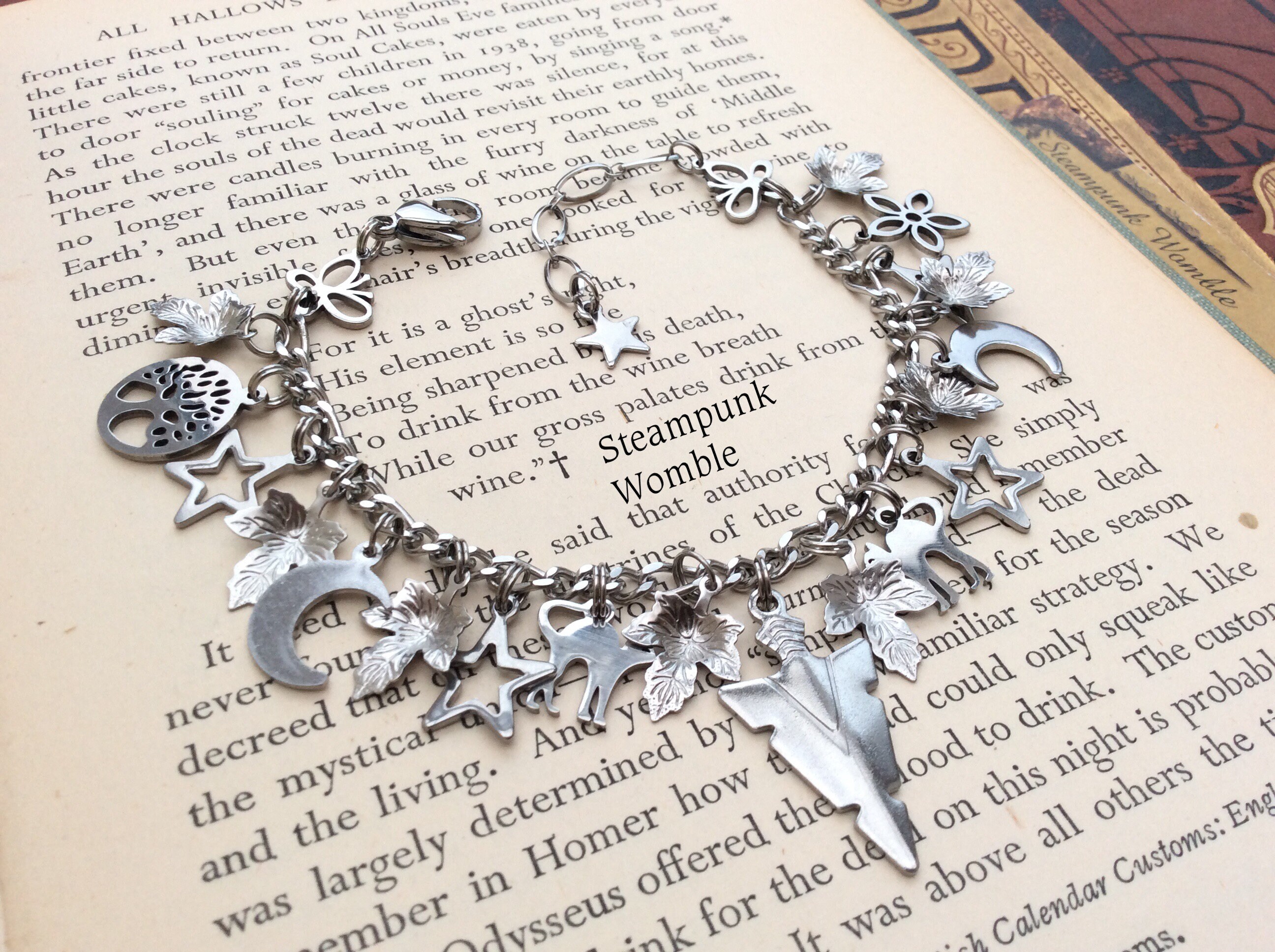 Witch Charm Bracelet, Stainless Steel, White Witchcraft, Witch Gifts ...