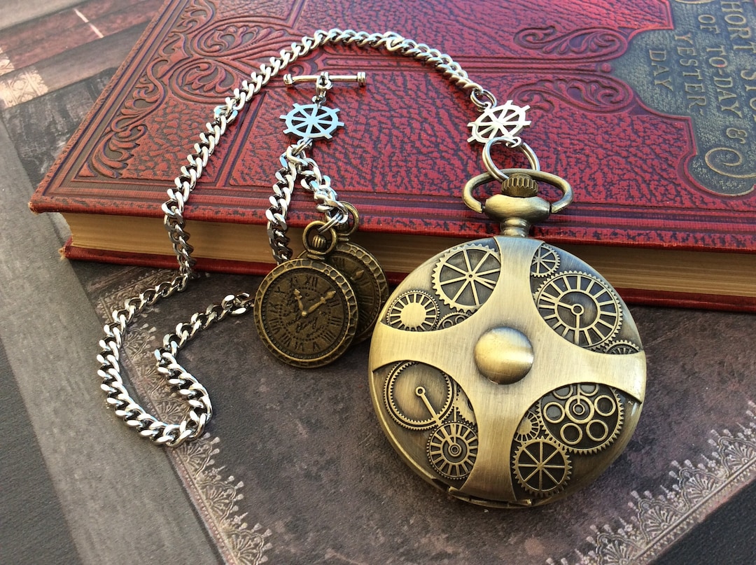 Steampunk Pocket Watch, Cogs Pocket Watch, Pocket Watch With Chain ...