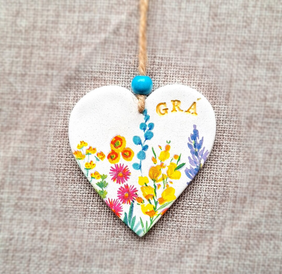 GRÁ (LOVE) Beautiful Sentiment Handmade Clay Heart, Decoupage, Love ...