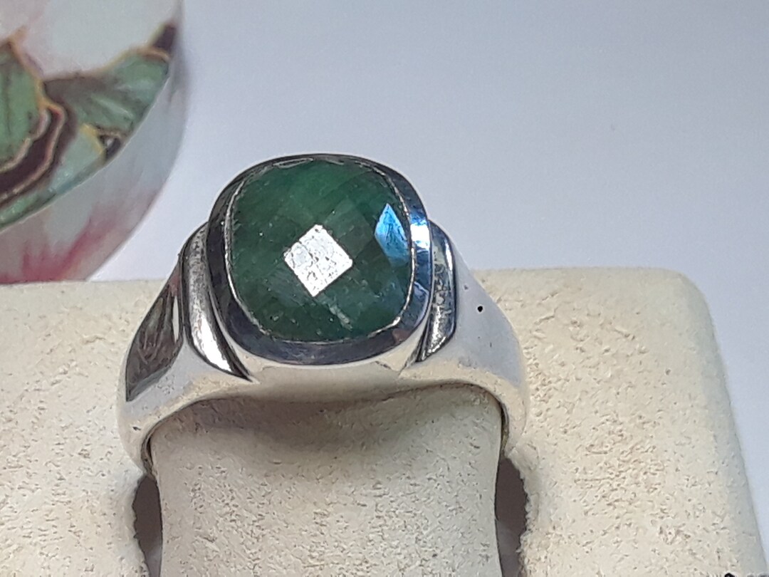 3.0ct Natural Checkerboard Cushion Cut Emerald Bezel Sterling Silver ...