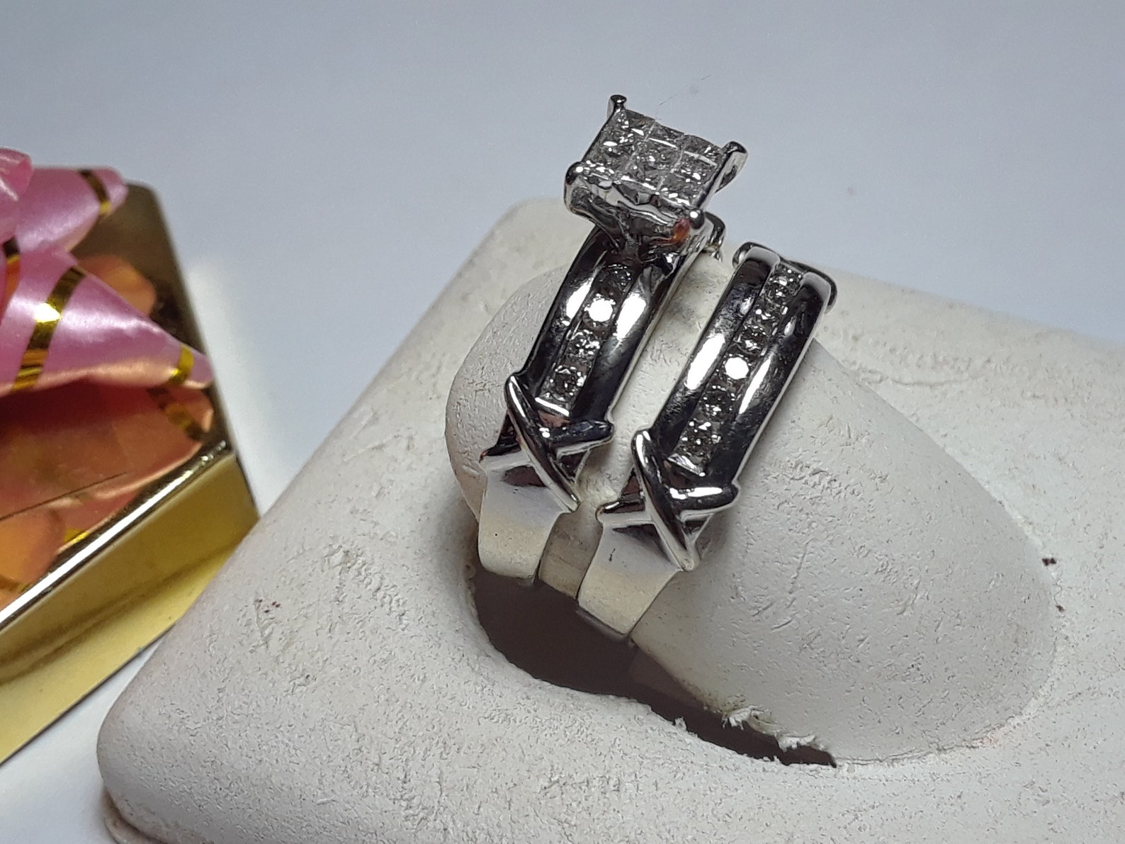 Estate .50ctw Invisable Set Princess Diamond X Channel 14kt WG - Etsy