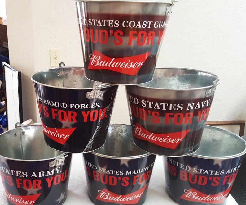 Marine Corps Bucket Budweiser SALUTES Military Services Beer Bucket 5 ...