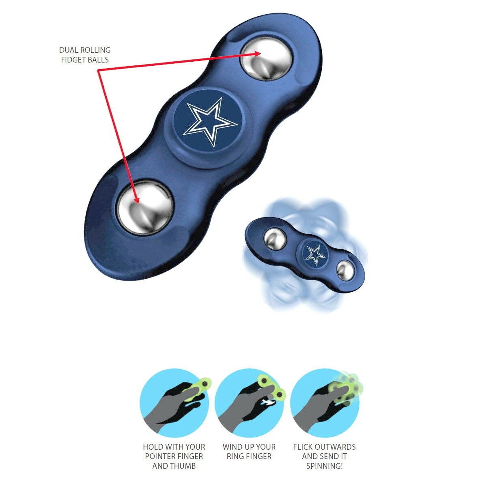 DALLAS COWBOYS 2 Prong Flik Fidget Spinner Hand Spinner New Original ...