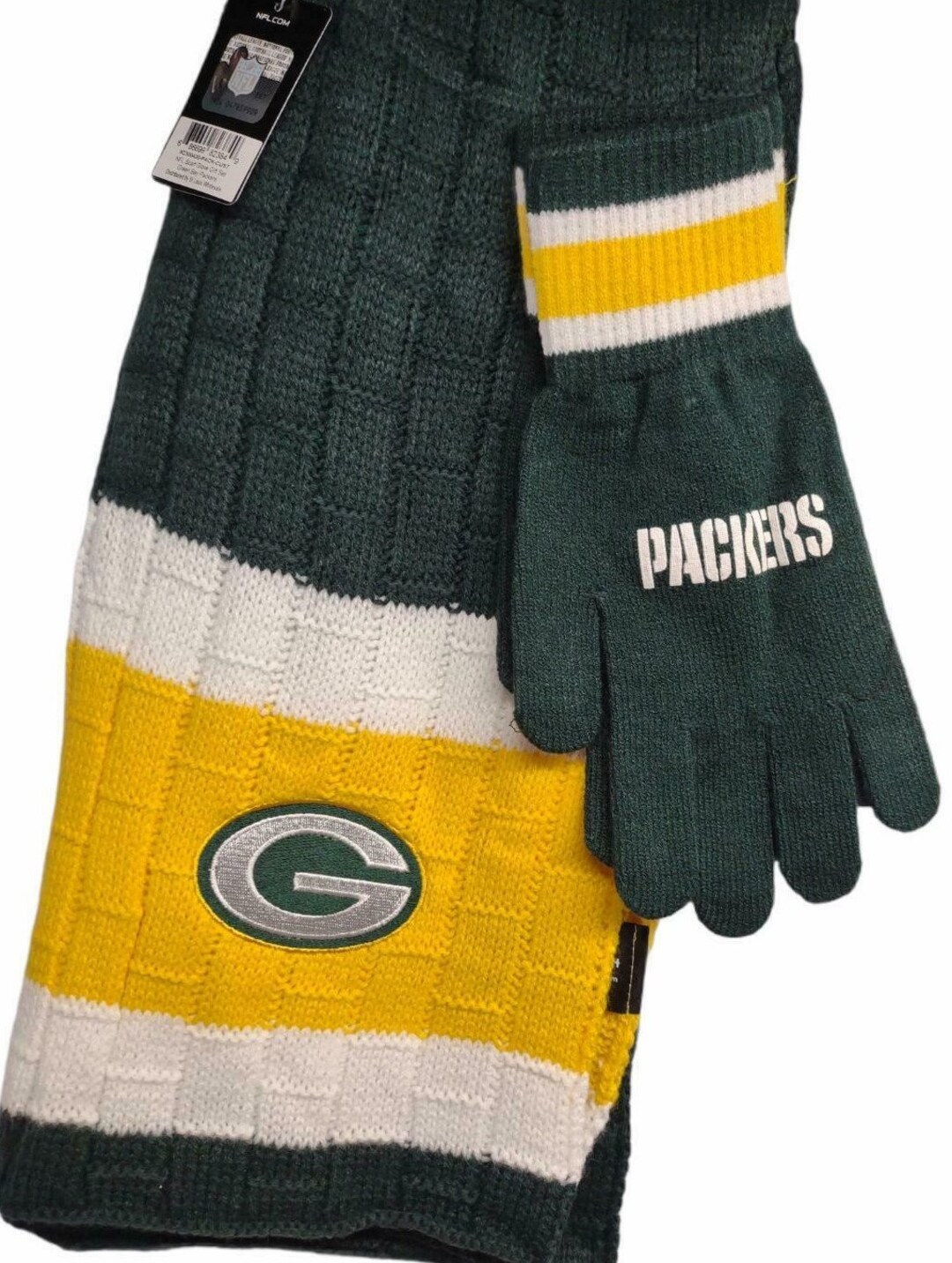Green Bay Packers NFL Knit Scarf and Gloves Set Team Colors 10 W X 70 L ...