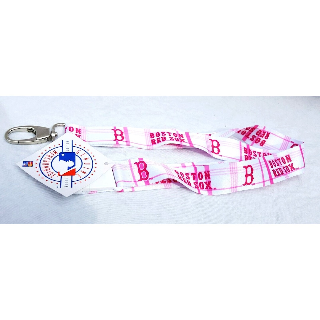 Boston Red Sox Pink Plaid Lanyard Keychain Reversible 2 Sided Logo MLB ...