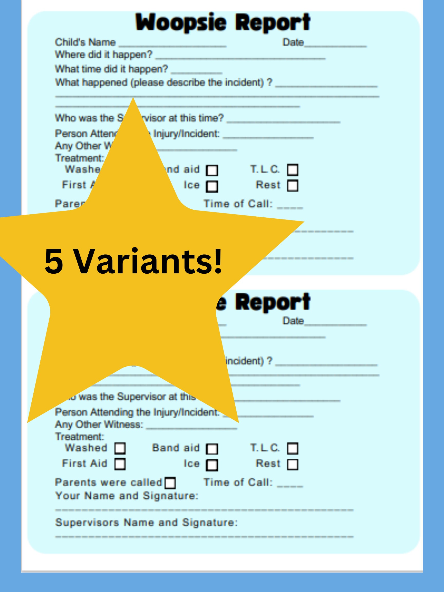 Ouch Report Bundle (5 Daycare Incident Report Templates) - Etsy