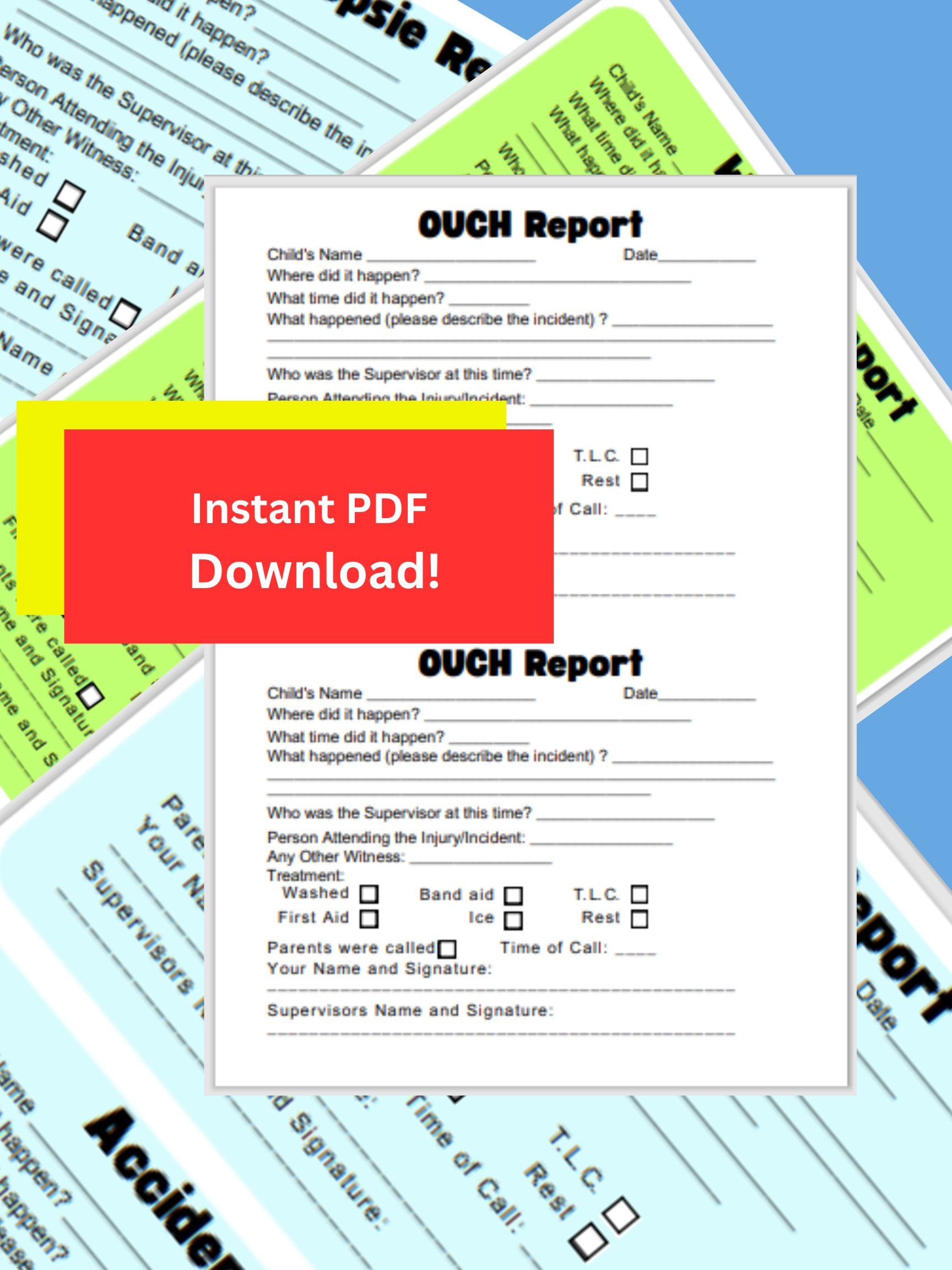 Ouch Report Bundle (5 Daycare Incident Report Templates) - Etsy