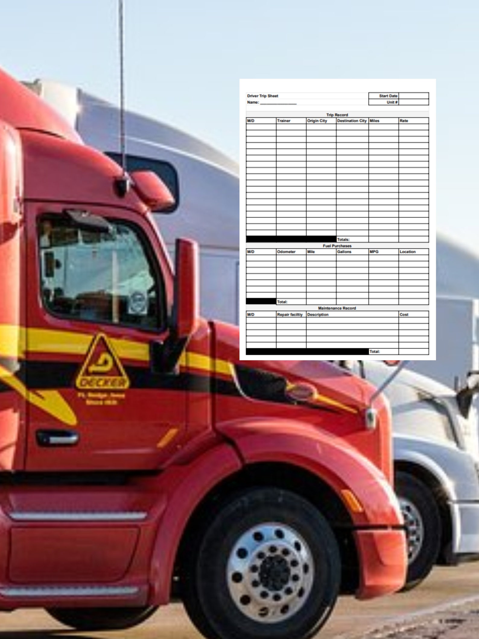 Truck Driver Trip Sheet, USA Trucker Trip Sheet, Transportation Trip ...