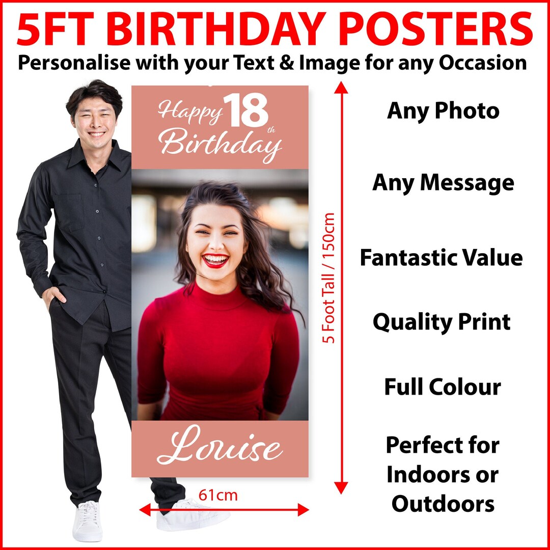 Personalised Birthday Poster Photo Banner With Your Photo & Text I.e ...