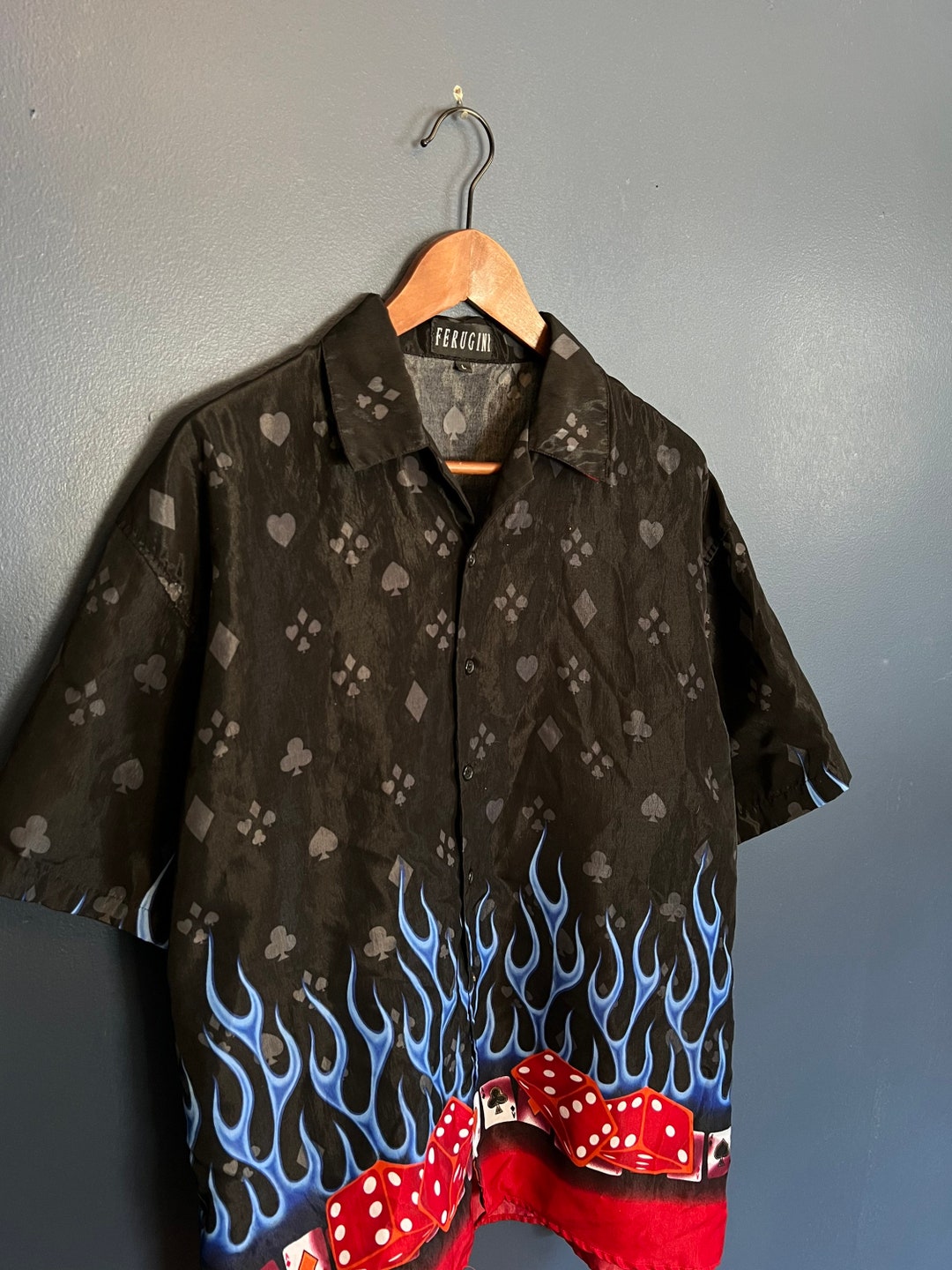 Vintage Y2K Flaming Dice Casino Button up Polo Shirt Size - Etsy