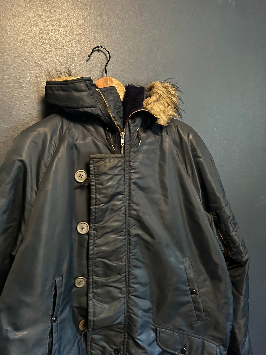 Vintage 80s Cold Weather Fur Lined Hood Navy Jacket Size X Large - Etsy UK